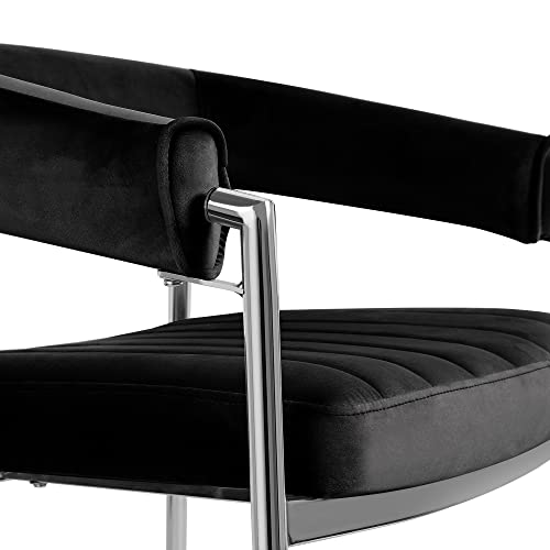 Bekrvio Dining Chairs Set of 2 Kitchen Dining Room Chairs with Arms and U-Shape Backrest, Mid Century Modern Living Room Accent Chair, Velvet Upholstered Kitchen Chairs with Metal Chrome Legs, Black