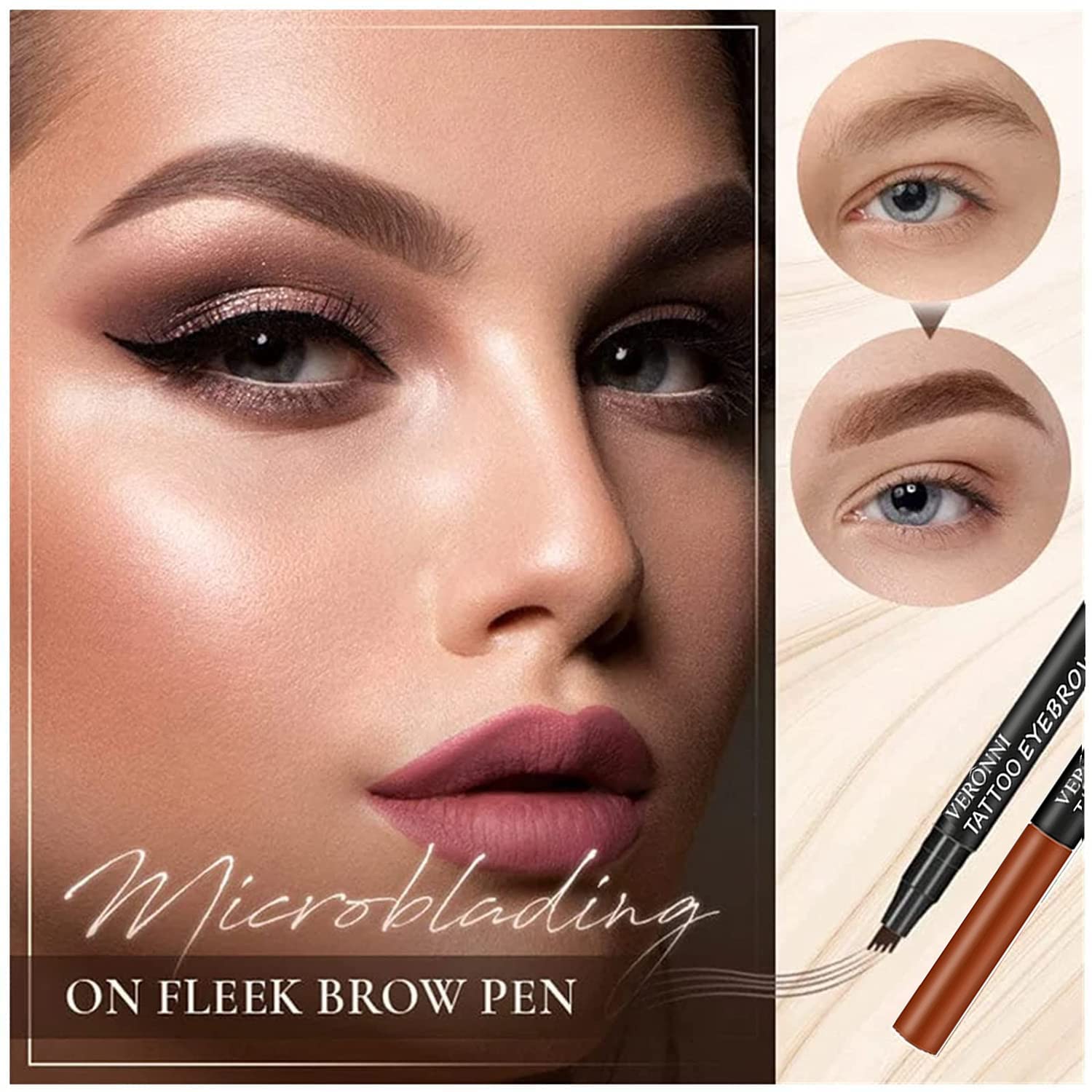 Anjoize Eyebrow Pen,Anjoize 4-Tip Microblade Brow Pen,Durable waterproof and anti-smudge(dark brown)