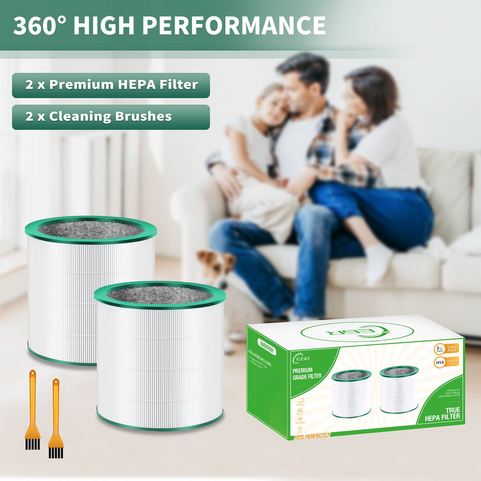 EGR Air Purifier & Fan Filter Replacements Compatible with Dyson Pure Cool Link TP01, TP02, TP03, AM11, BP01 Models, 2 Pack
