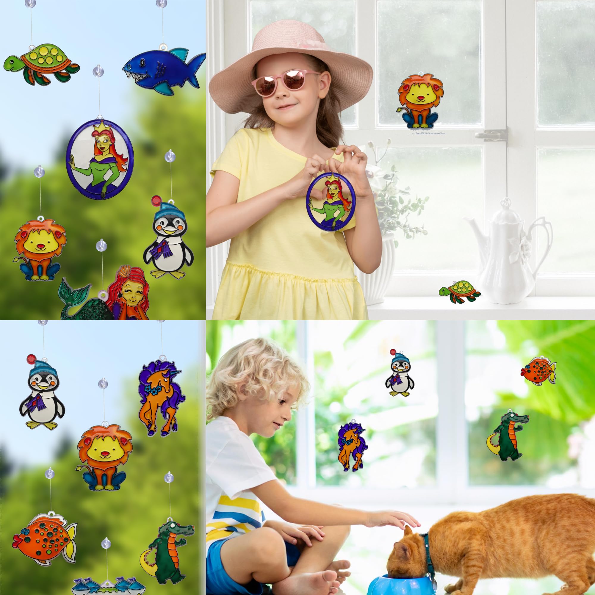Create Your Own Suncatchers for Window Hanging – 24-Pack Window Glitter Art Suncatcher Kit with 12 Colors – Arts and Crafts for Kids