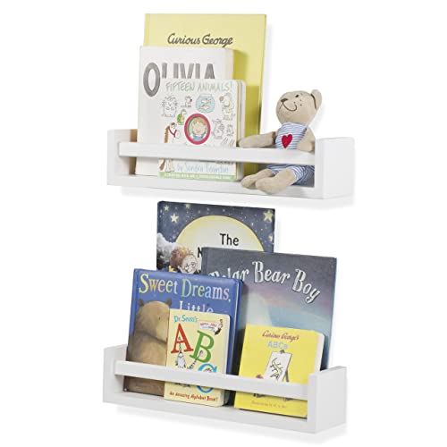 Wallniture Set of 2 Nursery Room Wood Floating Wall Shelves White