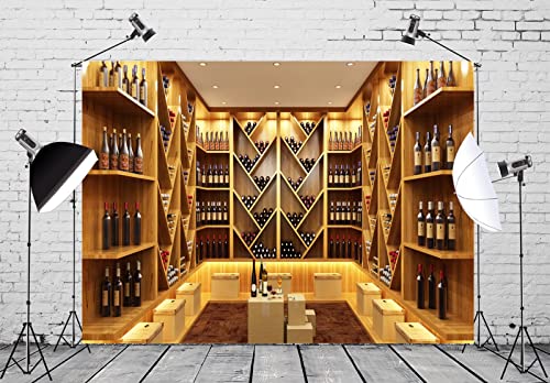 BELECO 10x8ft Fabric Luxurious Wine Cellar Backdrop Wine Vault Bar Club Pub Backdrop Wine Cabinet Red Wine Whiskey Bottles Background Wine Theme Party Decor Wallpaper Men Women Adults Photo Props
