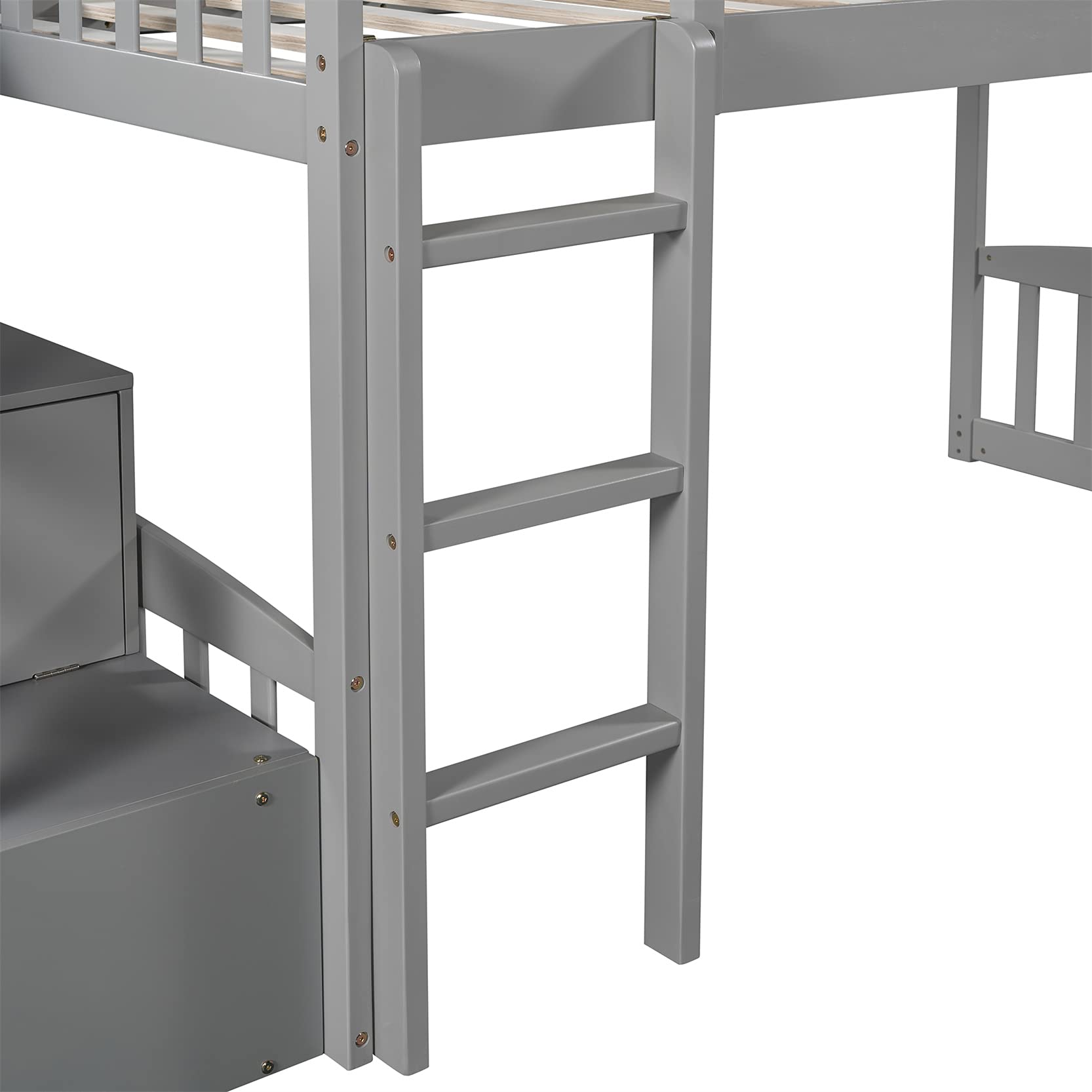 Harper & Bright Designs Twin Loft Bed with Slide for Kids, Wood Slide Loft Bed with Stairs and Built-in Ladder, No Box Spring Needed,Grey