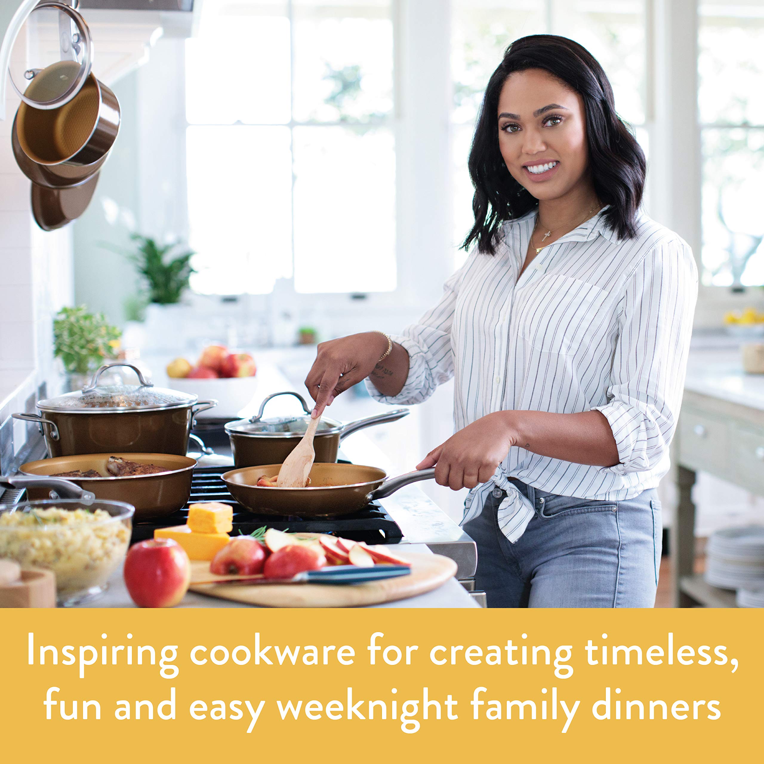 Ayesha Curry Home Collection Nonstick Wok/Stir Fry Pan/Wok Pan - 14 Inch, Brown Sugar