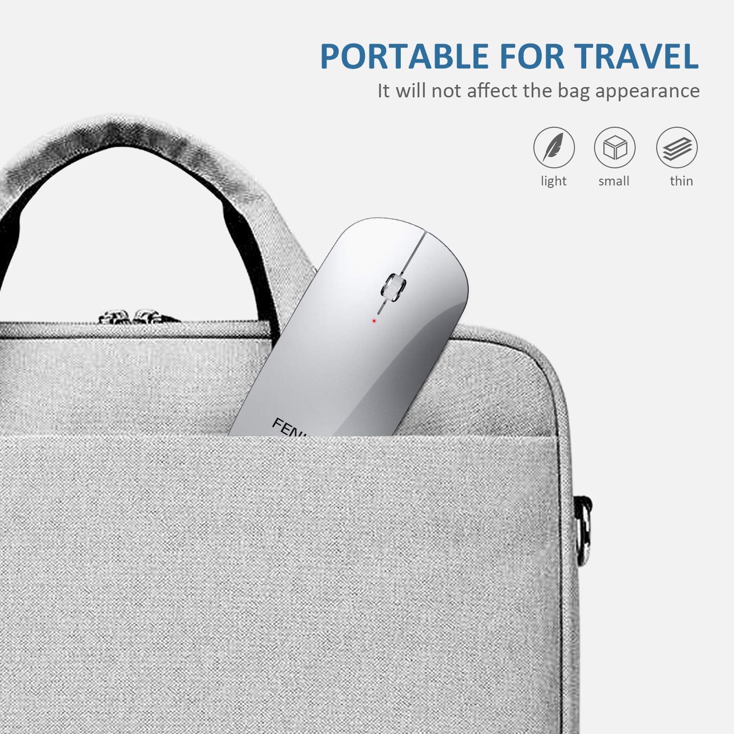 FENIFOX Bluetooth Mouse, Slim Mini Portable Flat Travel Wireless Mouse Rechargeable Quiet Ultra-Thin Mice Compatible with Laptop,Tablet,Notebook,PC (Silver and White)