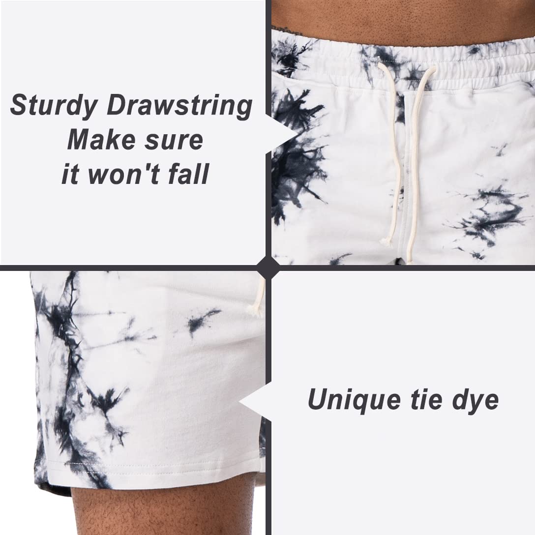 AIMPACT Men's Tie Dye Shorts Bodybuilding Workout Cotton Gym Shorts with Pockets(PinkWhiteS)