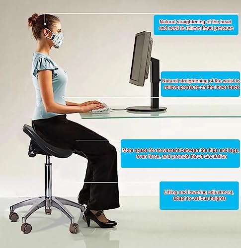 Generic Ergonomic Saddle Chair with Back Support, Split Seat Dental Rolling Stool for Medical Office and Home Use - Two Tilting Options Available