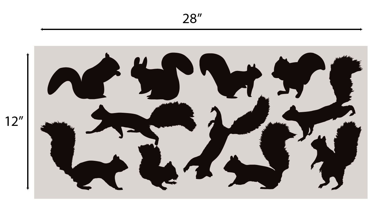 Innovative Stencils Squirrel Wall Decal Nursery Sticker Set Add to Tree Wall Decals Decor for Kids Rooms #1250 (12 Squirrel Decals Included) (Matte Black)