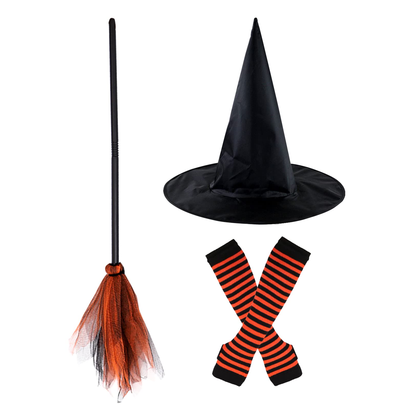 JNYLLN 4Pcs Halloween Witch Broom, Halloween Cosplay Dress Up Costume Halloween Witch Hat Halloween Witch Broomstic Props Cute Witch Broom (Orange)