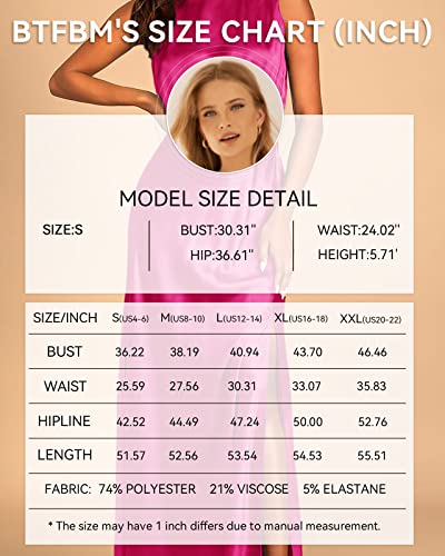 BTFBM Women Sleeveless Mock Neck Cocktail Dresses Keyhole Elastic Waist Party Wedding Guest Satin High Split Maxi Dress(Solid Rose Red, Medium)