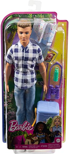 Barbie It Takes Two Doll & Accessories, Camping Set with Cooler, Map & More, Blonde Ken Doll with Blue Eyes in Plaid Shirt