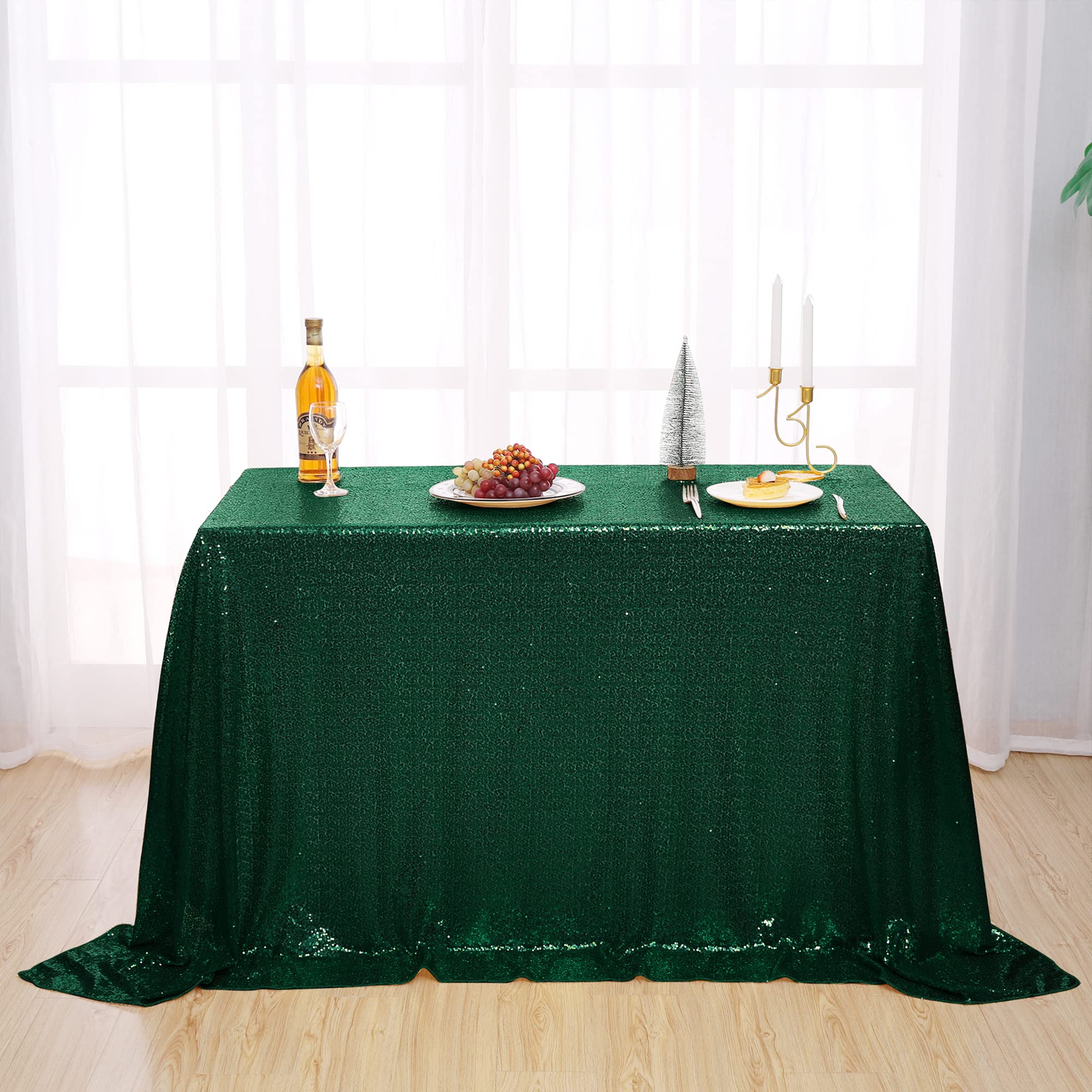 nanbowang Dark Green Sequin Tablecloth Glitter Sparkly Iridescent Shimmer for Rectangle Table Cloth 50 X 50 Table Covers Decorations for Birthday Party Supplies Event Wedding Table Skirt Decor