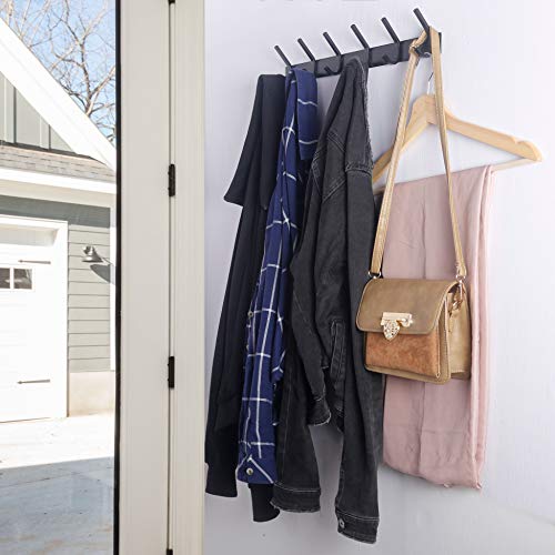 WEBI Coat Rack Wall Mounted,17-1/8 Inch Coat Hooks for Hanging Coats,Heavy Duty Metal Hook Rack Rail with 6 Double Dual Hooks Coat Hanger Wall Mount for Purse Clothes Jacket Backpack Entryway,Black