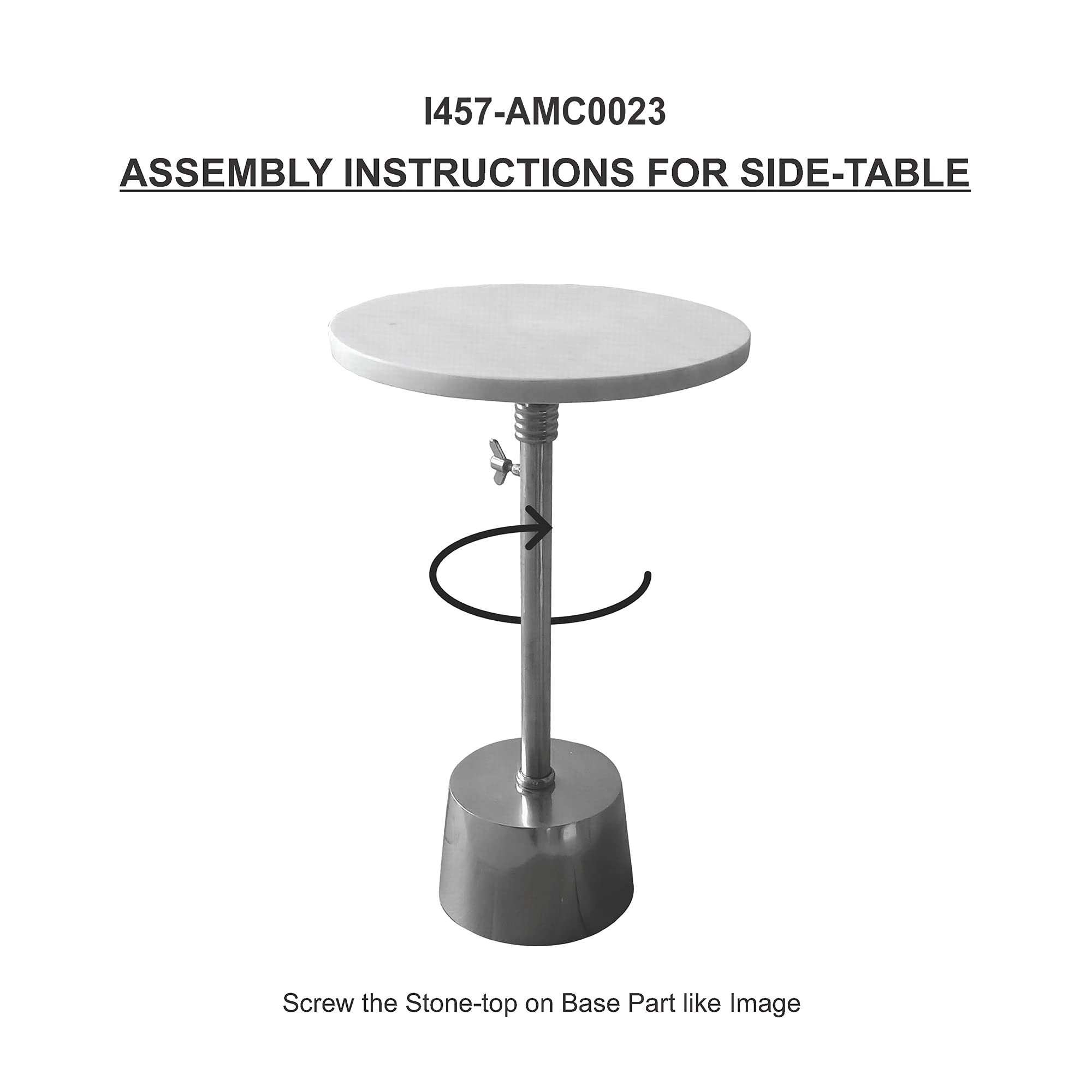 Benjara Aluminum Frame Round Side Table with Marble Top and Adjustable Height, White and Silver