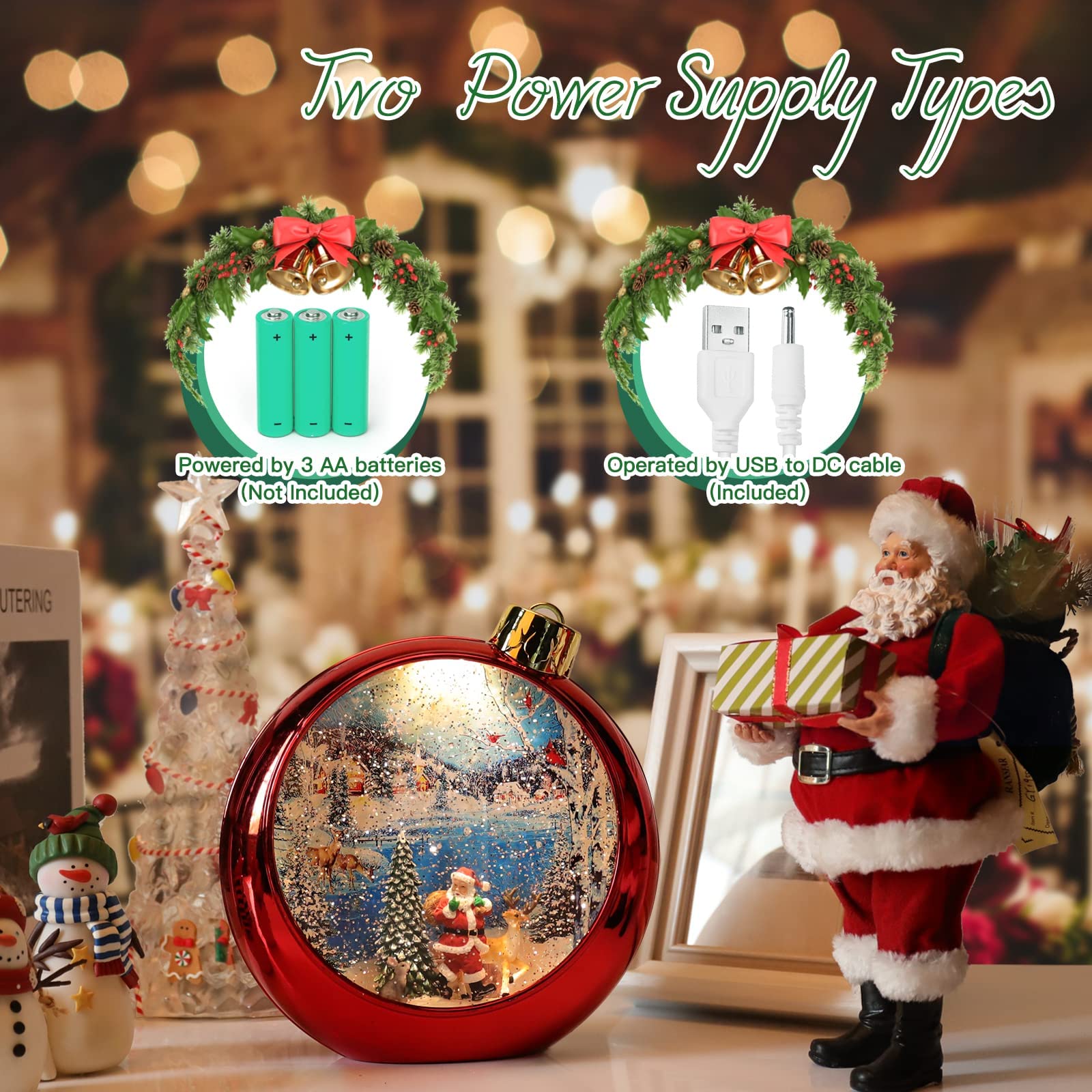 Christmas Snow Globe Lantern Red Snow Globes Musical Lantern 6H Timer Glitter Lantern Chritmas Battery Operated Snowglobe Santa Snow Globe Swirling Glitter Musical Snow Globe Lantern
