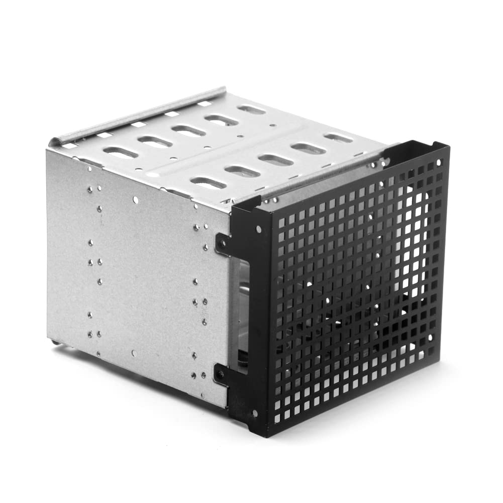 Abledance Storage Expansion Hard Drive Cage DIY Hard Drive Disk Cage Rack 5.25 Inch to 5X 3.5Inch Bracket with 12cm Fan, Silver (500239571)