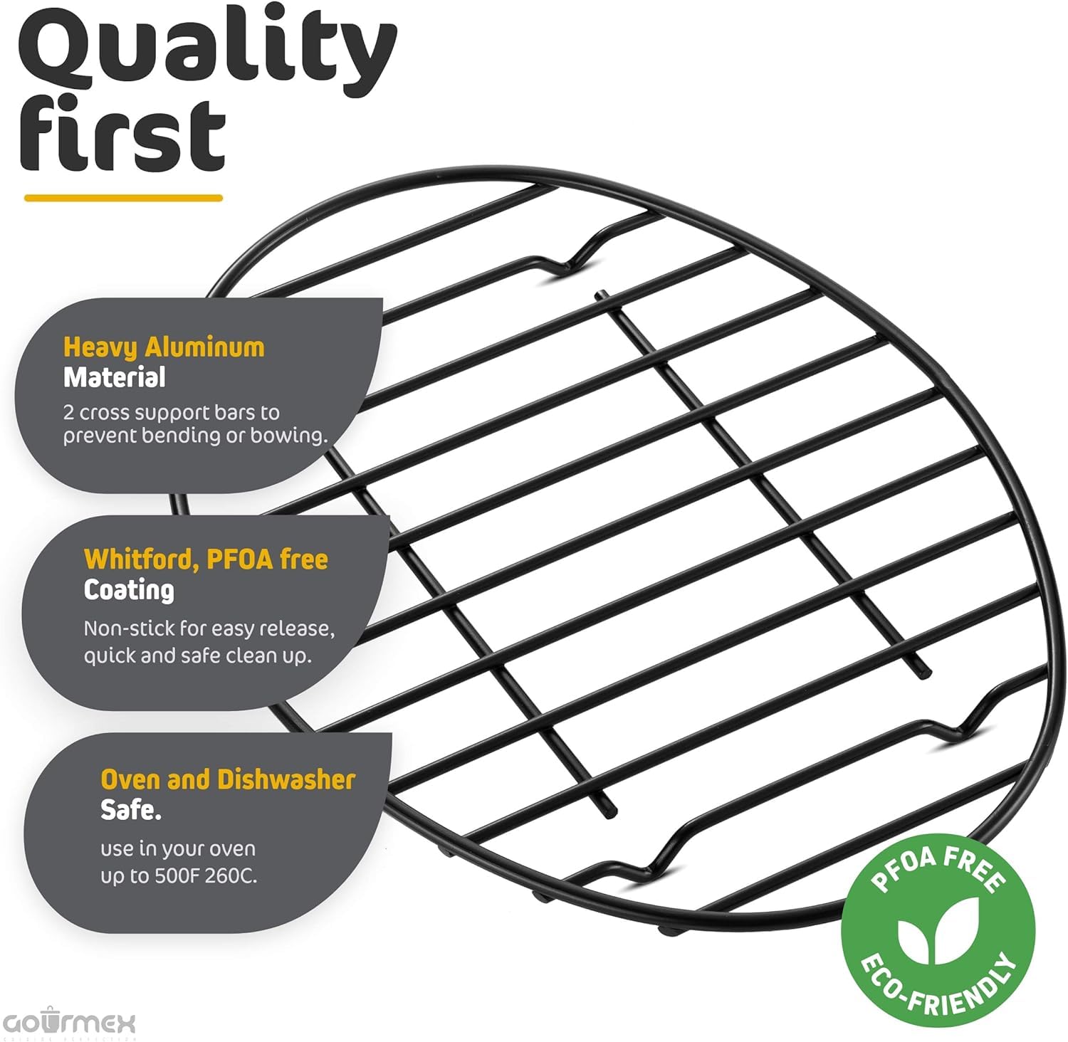 Black Oval Roasting Rack with Integrated Feet | Stainless Steel Kitchen Rack With Non-Stick Coating, PTFE Free | Oven and Dishwasher Safe | Ideal for Cooking, Large Turkey Roasting, Drying, Grilling