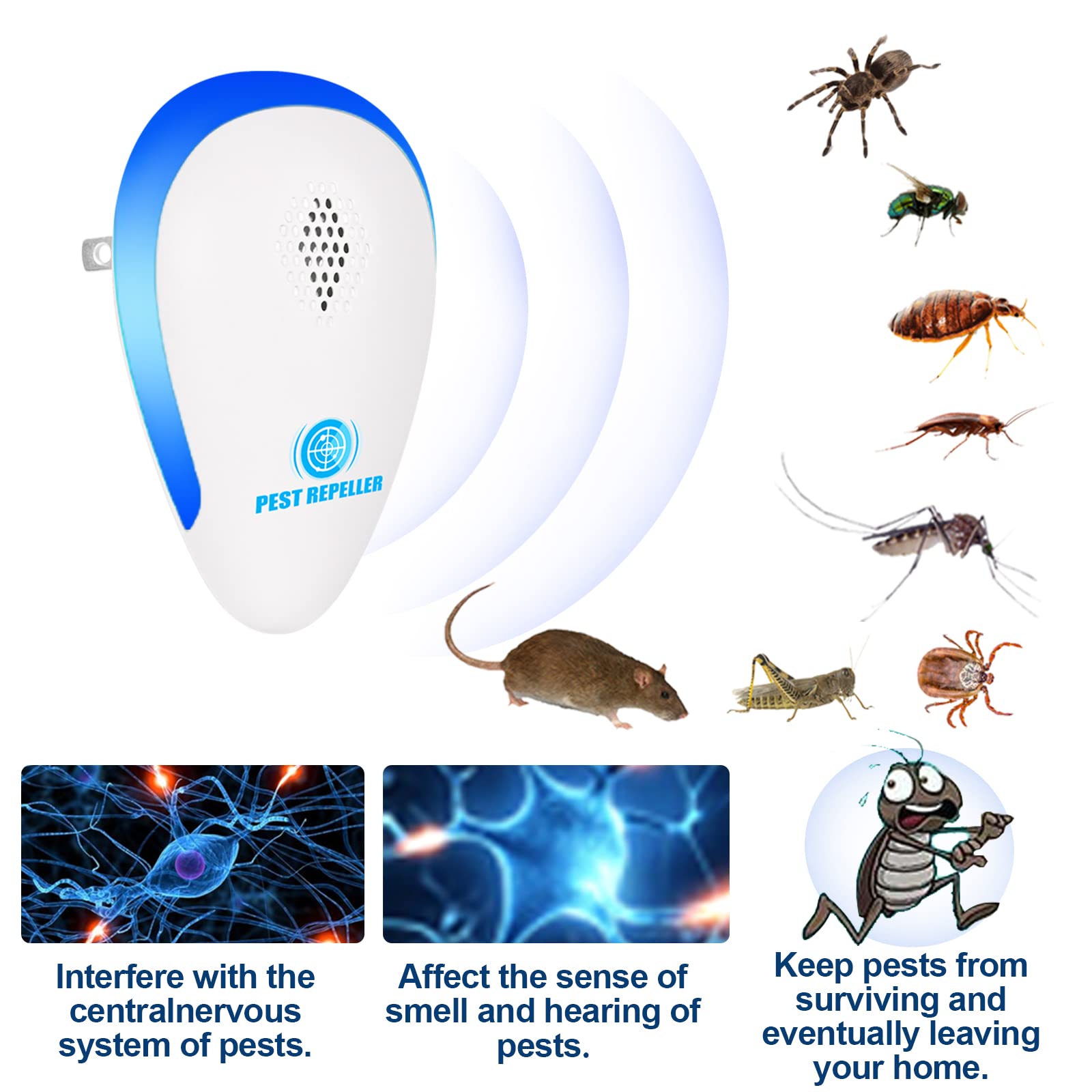 Ainforeuss Ultrasonic Pest Repeller, Indoor Pest Control for Mosquito, Mouse, Cockroach, Bug, Roach,Upgraded Electronic Plug-in Insect Repellent for House, Garages, Warehouses, Offices, Hotel,6 Pack
