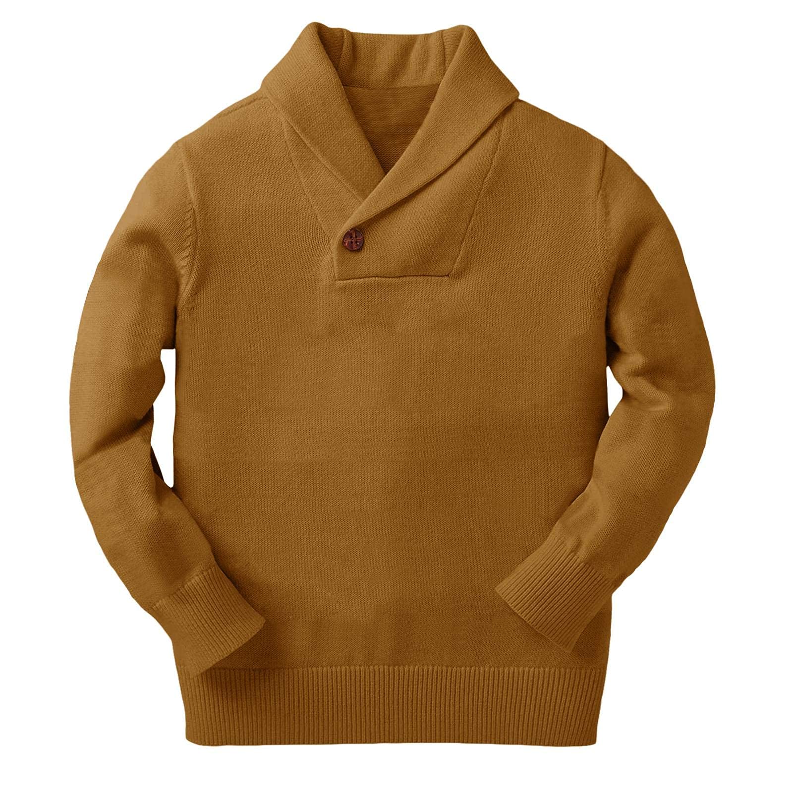 Ryannology Toddler Baby Boys Girls Sweater Shawl-Collar V Neck Pullover Sweaters Cable Kintted Photoshoot Outfits