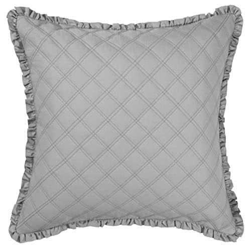 Laura Ashley Home - King Comforter Set, Reversible Cotton Bedding, Includes Matching Shams with Bonus Euro Shams & Throw Pillows (Annalise Grey, King)