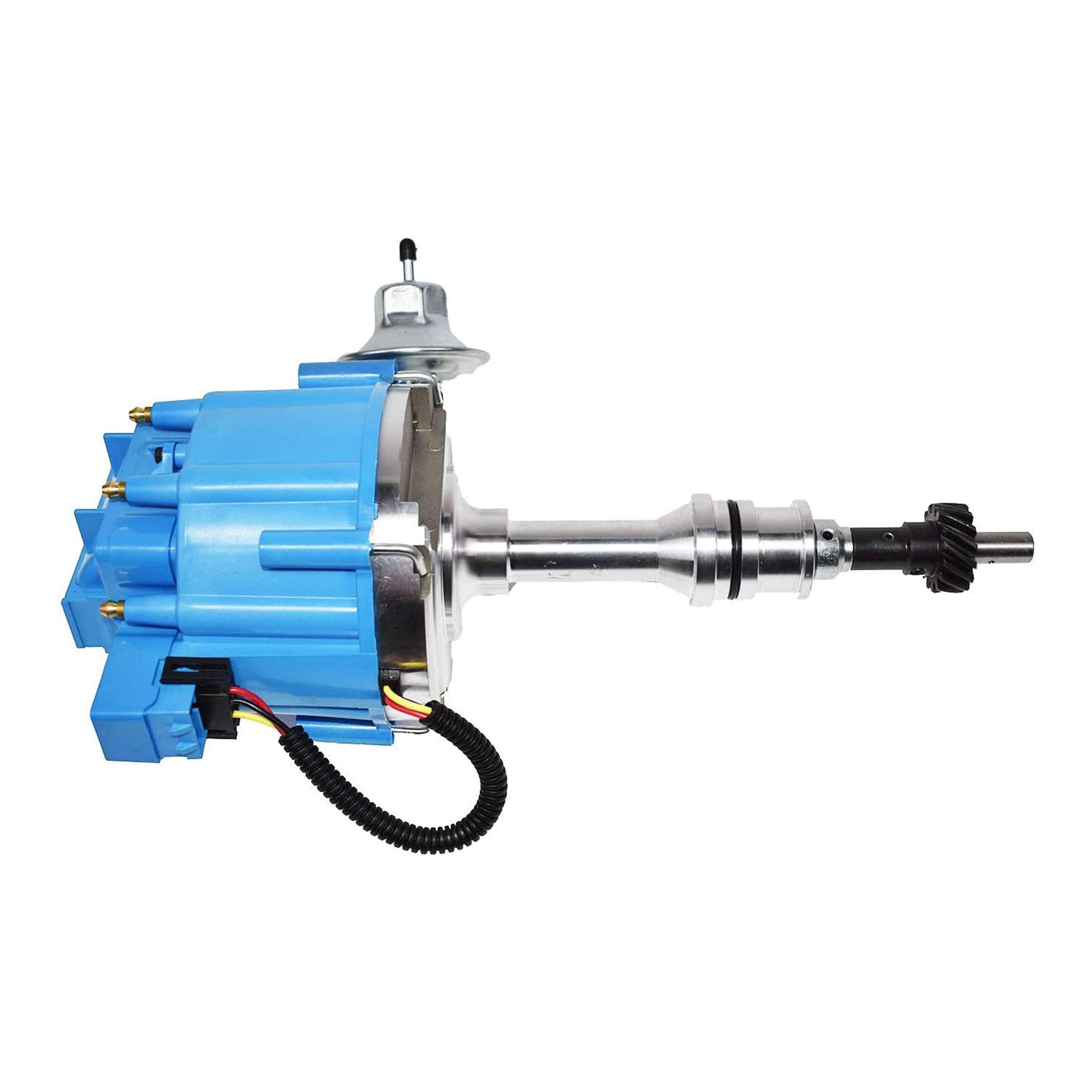 A-Team Performance - HEI Complete Distributor 65K-Volt Coil, 8 Cylinders - Compatible with BBF Big Block Ford 351C 351M 400M 429 460 - One Wire Installation Blue Cap