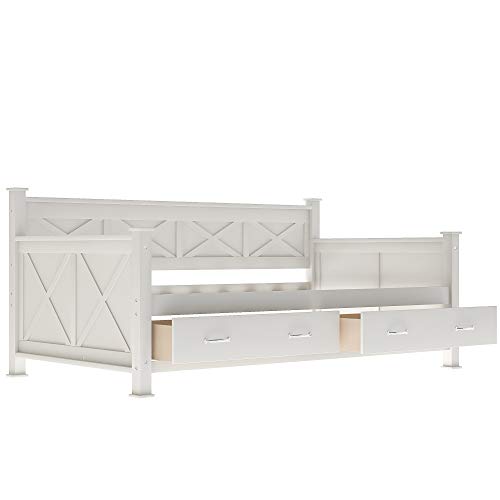 Bellemave Twin Daybed Frame with Storage Drawers,Wood Platform Beds Captain Sofa Bed for Kids,Bedroom,Living Room(Cream White)
