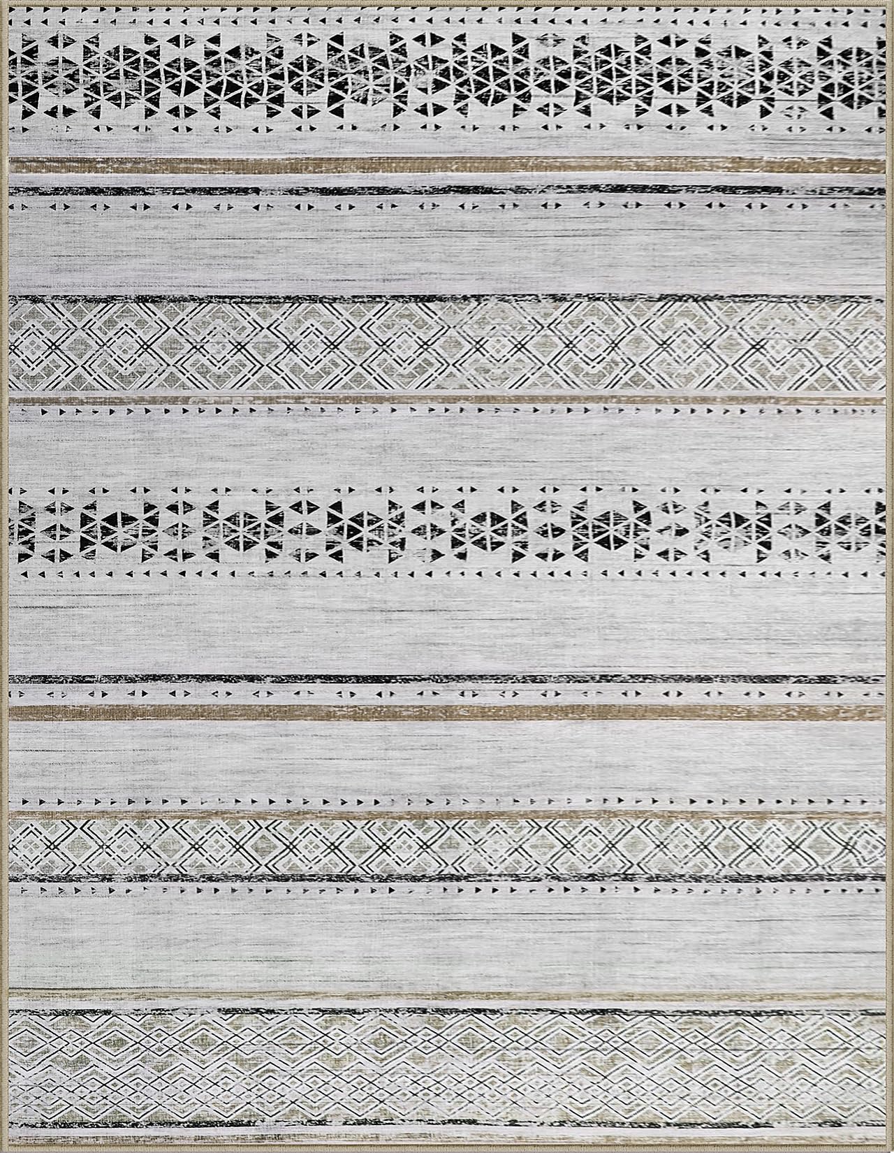 8x10 Area Rugs for Living Room Bedroom: Large Machine Washable Rug with Non-Slip Backing Non Shedding Stain Resistant, Soft Geometric Moroccan Carpet for Dining Room Nursery Home Office - Brown/Ivory
