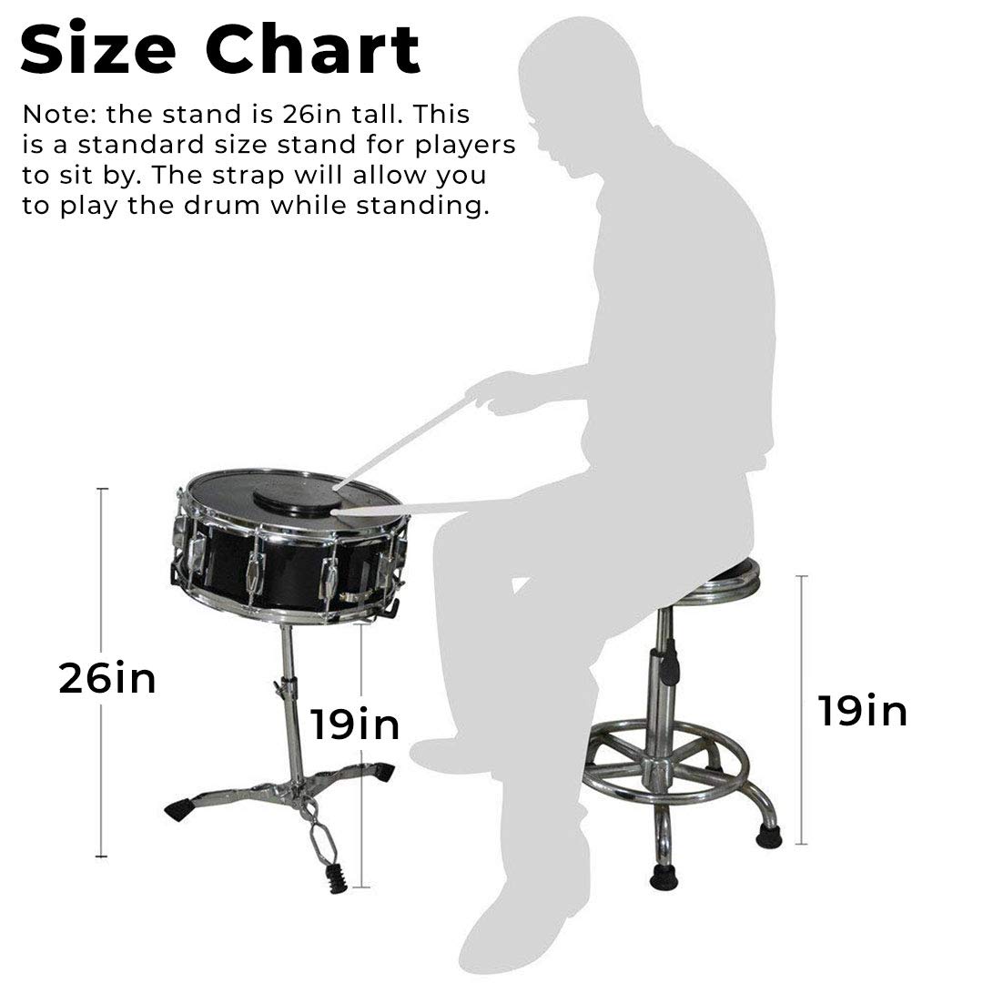 ADM 14"X 5.5" Snare Drum Set, Kids Student Snare Drum Beginner Kit with Stand, Drum Mute Pad, Strap, Drum Sticks, Drum Keys, Black