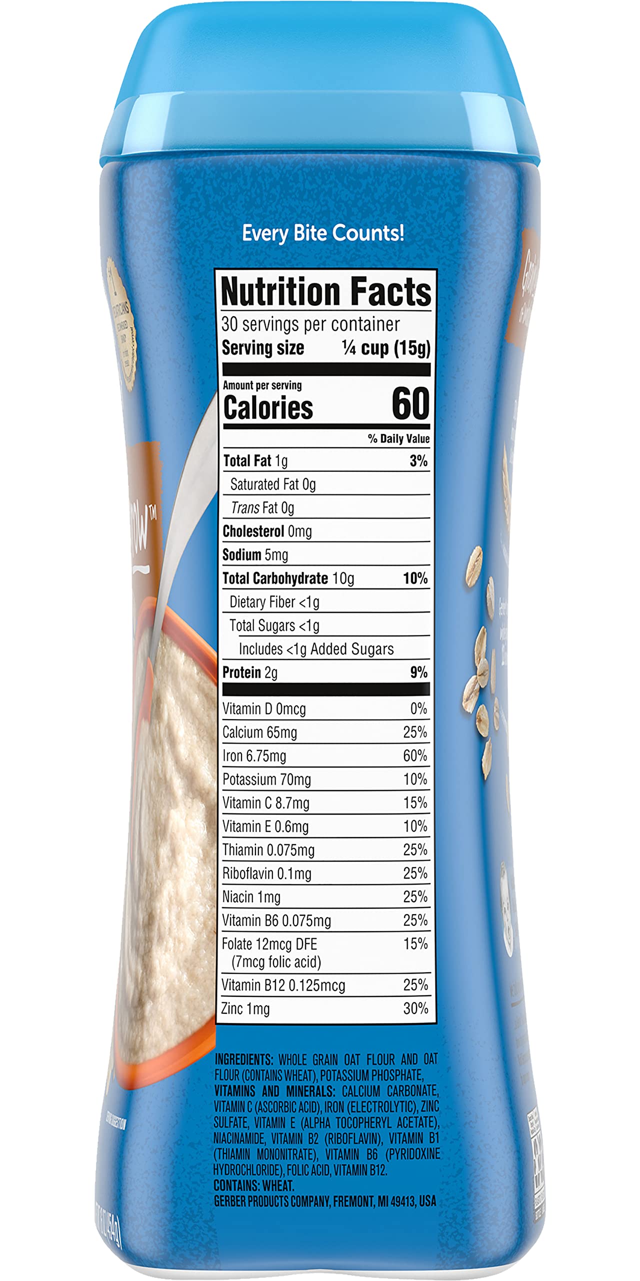 Gerber Cereal for Baby 1st Foods Grain & Grow Oatmeal Cereal, Made with Whole Grains & Essential Nutrients, Non-GMO, For Supported Sitters 8 Ounce (Pack of 6)