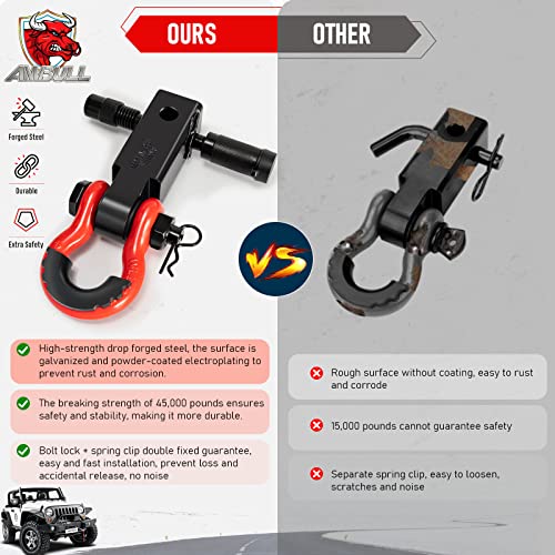 AMBULL Shackle Hitch Receiver & Towing Hitch Lock, with 3/4 Inch D-Ring Shackle, 2 Insurance Pins, Weatherproof Anti-Theft Lockable Heavy Duty Solid Recovery Kit - Red