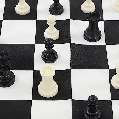 DAUERHAFT International Chess Set, 32Pcs Chess Pieces Portable PU Leather Chessboard Chess Set with Storage Bag, 75x29mm King Size Non Slip Bottom Board Game Set, for Outdoor Camping