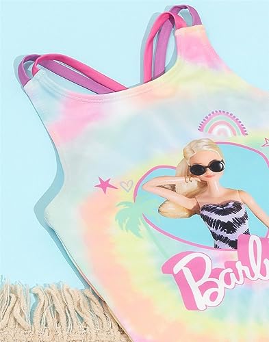 Barbie Swimsuit Girls Kids Doll Logo Tie Dye Swimming Costume 4-5 Years Pink