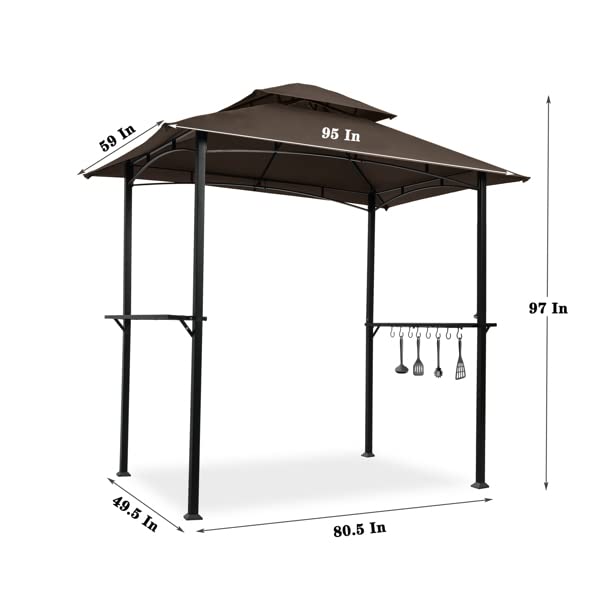 8x5ft Double Tier Grill Gazebo, Outdoor BBQ Shelter Tent Canopy with Steel Frame, Hooks and Mesh Tables