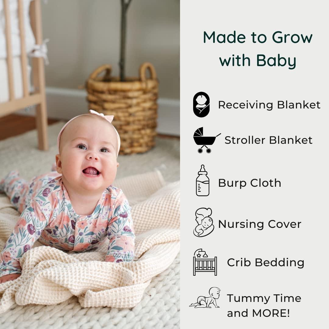 judith + lain Waffle Baby Blanket Boho Knit Swaddle - 39"x39" Neutral Receiving Blankets 100% Cotton | Baby Registry Search Gender Neutral Gifts | Unisex Newborn Essentials