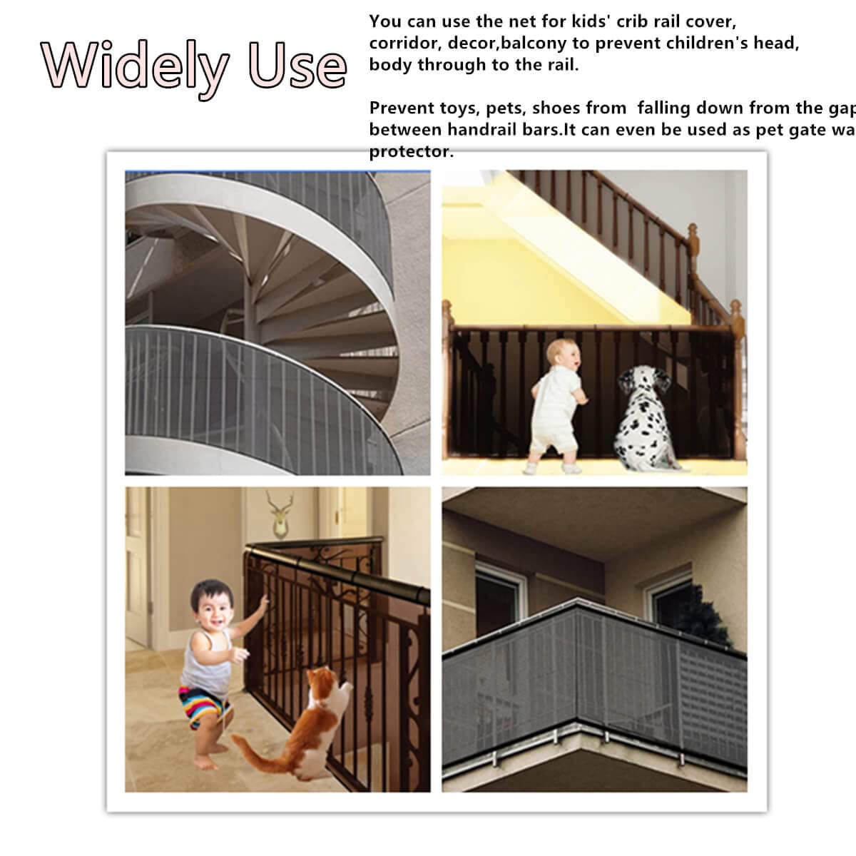 Banister Guard for Baby - 10ft L x 2.5ft H, Child Safety Net, Stair Railing Banister Proofing Mesh Net Balcony Netting for Pets & Kids