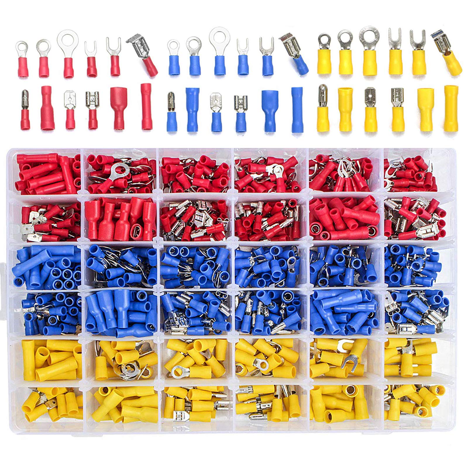 560PCS Electrical Wire Connectors Qibaok Insulated Wire Crimp Terminals Mixed Butt Ring Fork Spade Bullet Quick Disconnect Assortment Kit