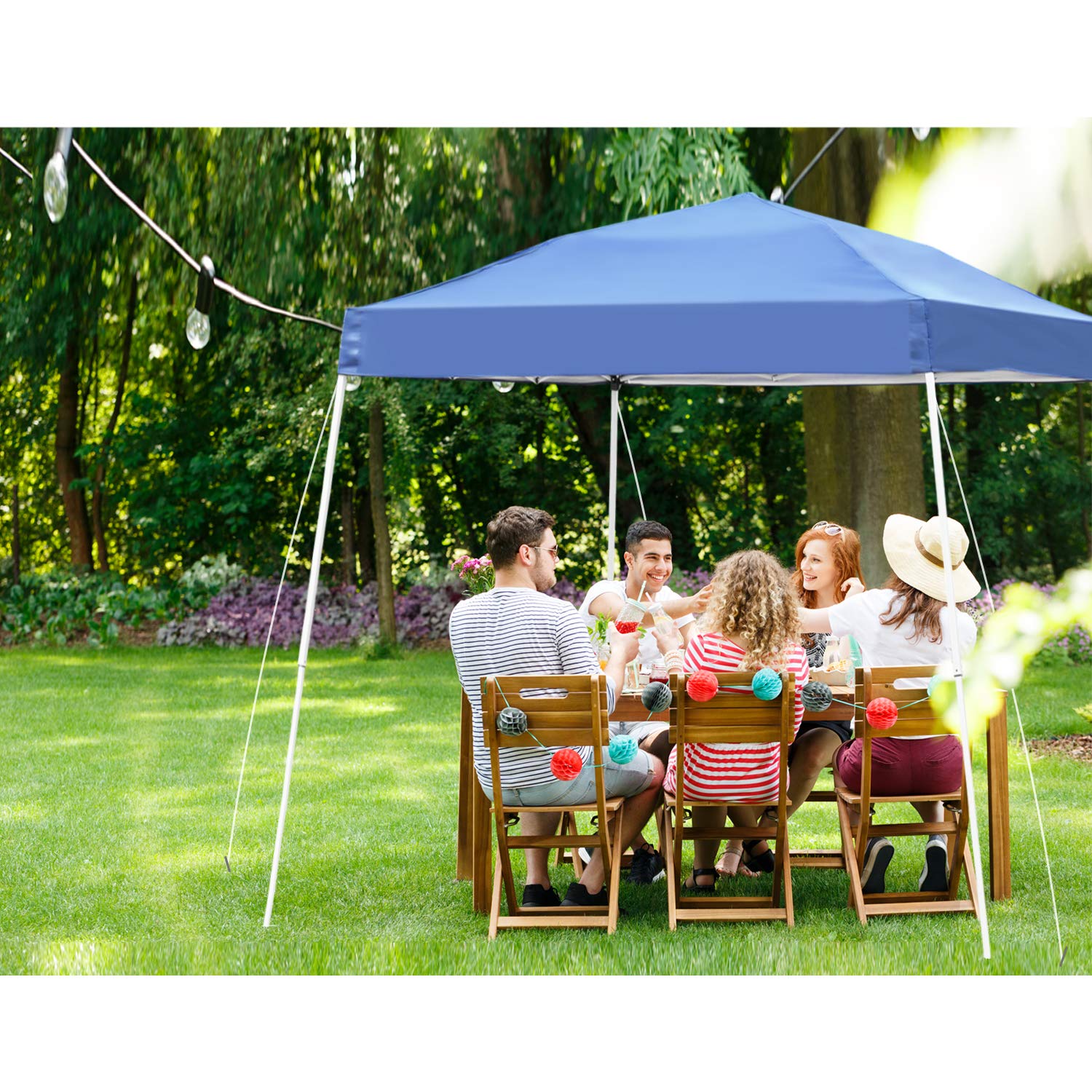 8x8ft Pop up Canopy Tent Outdoor Instant Folding Easy up Canopy for Beach Camping Party,Wedding with Carry Bag, Ground Nail,Blue