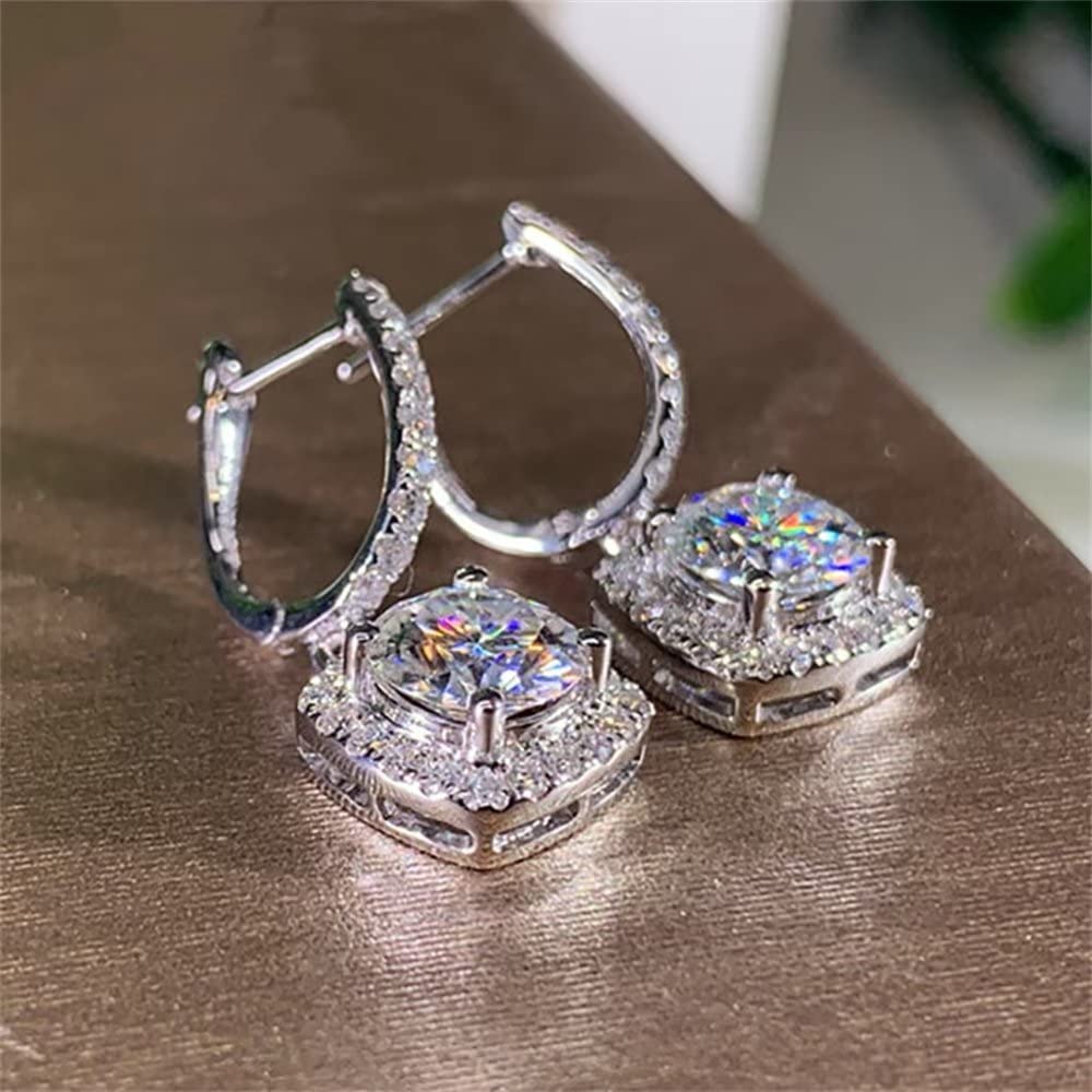 Aioweika Hoop Earrings for Women Exquisite Micro-Set Zircon Ear Buckles Shiny Temperament Earrings Square Dangle Earring