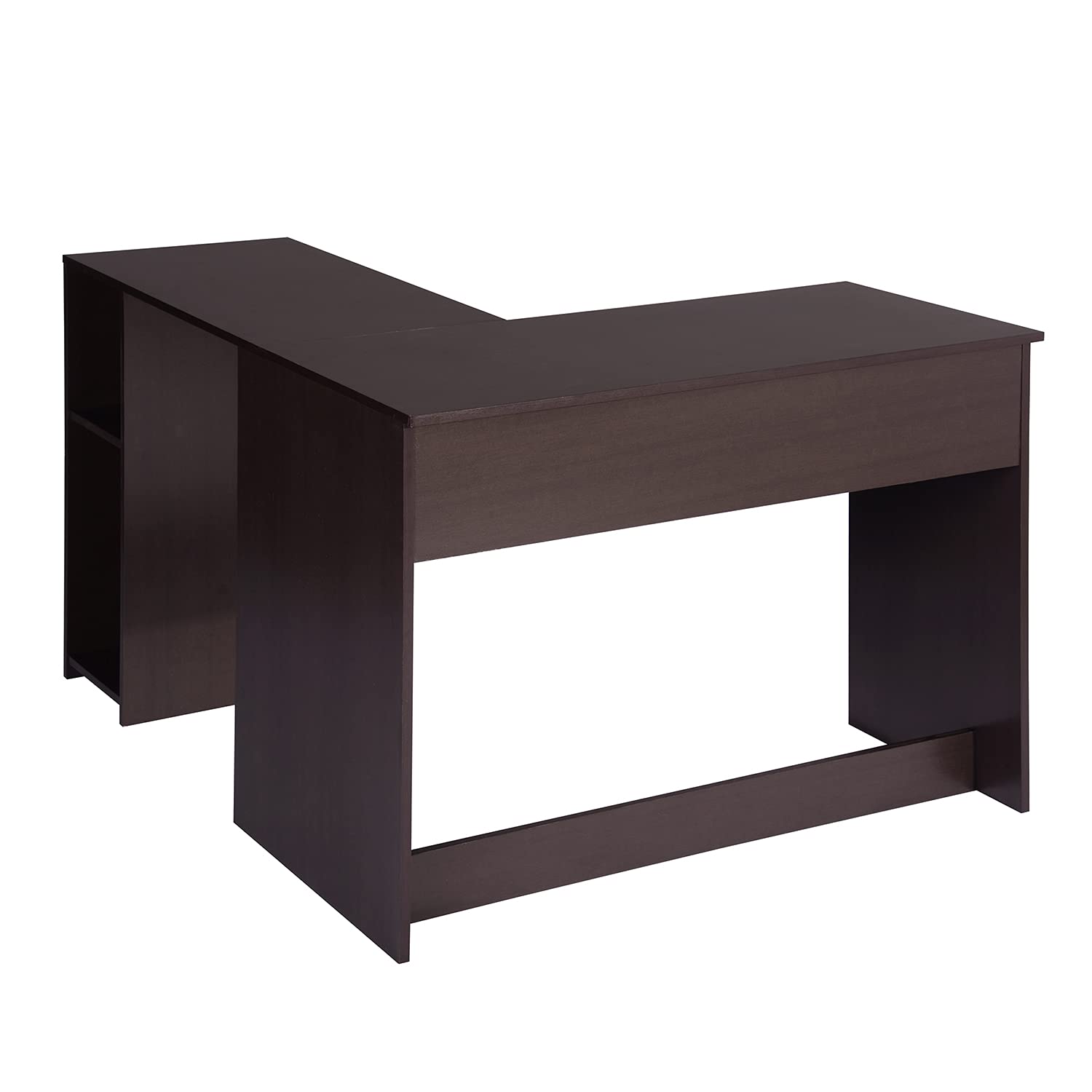 wOod-it L Shaped Work Computer Home Office Shelves Storage, Student Desks for Bedroom, Gaming Table for Corner Small Space, Dark Brown