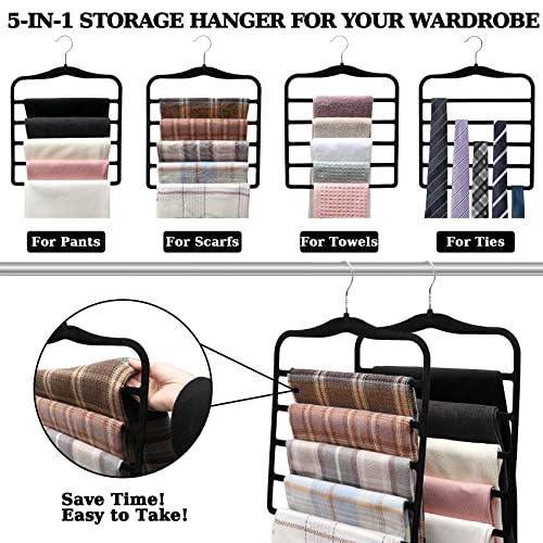 Closet Organizers and Storage,3 Pack Velvet Pants-Hangers-Space-Saving,Non Silp 5 Tier Scarf Jeans Closet Organizer,Dorm Room Essentials for College Students Girls Boys Guys,Organization and Storage