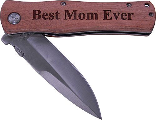 Best Mom Ever Folding Pocket Knife - Great Gift for Mothers's Day Birthday or Christmas Gift for Mom Grandma Wife (Wood Handle)