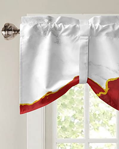 Funnywall88 Tie Up Curtain Valance for Living Room,Wild Marble Pattern Gold Red White Ombre Valance for Kitchen Window Valance Adjustable Tie-up Valance 12 Inch Rod Pocket 1 Panel