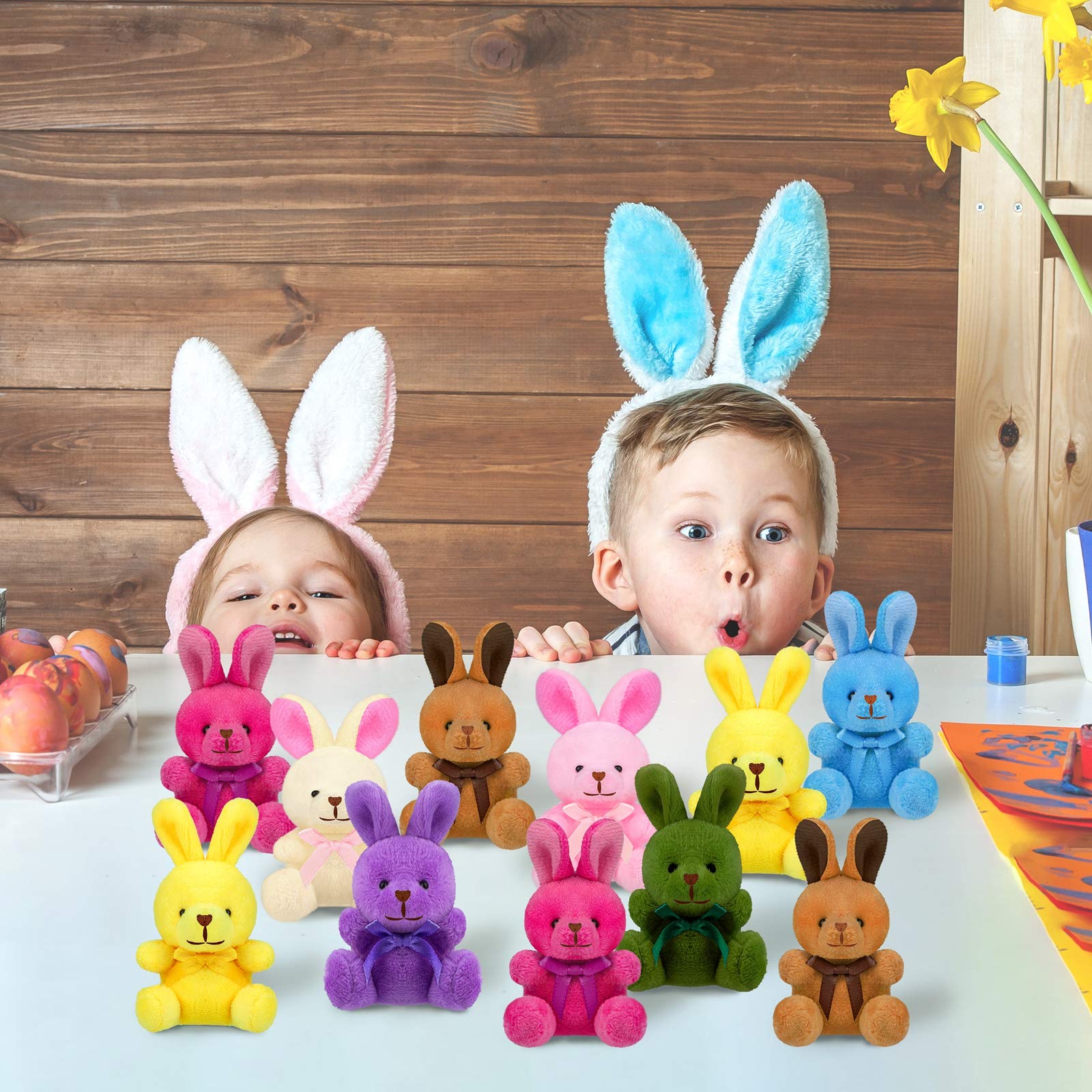 Elcoho 16 Pack Easter Plush Bunnies Stuffers Bunny Plush Bunny Animals Easter Baskets Filler Easter Party Favor