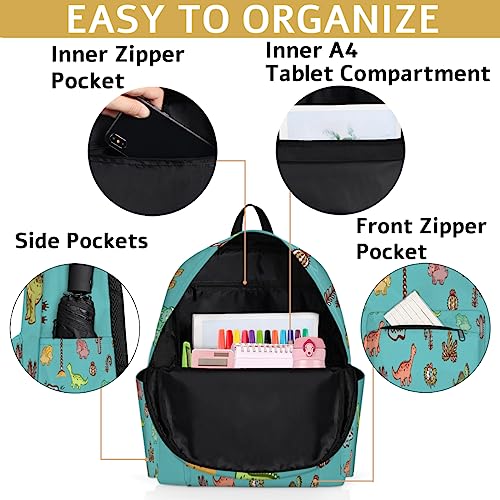 Bardic Backpack for Kids Kindergarten Boys Girls Backpack Metal Double Zipper Lightweight School Bookbag Travel Backpack - Dinosaurs,dino Cactus Cyan