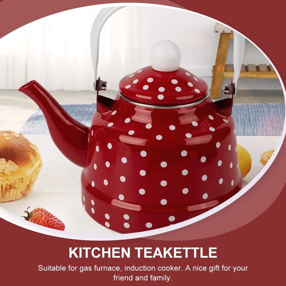 Cabilock 1.1Quart Enamel Tea Kettle Tea Pot: Red Teapot Stovetop Porcelain Teapot Kettle Red Tea Kettle for Stove Top with Handle for Stovetop Hot Water Boiler