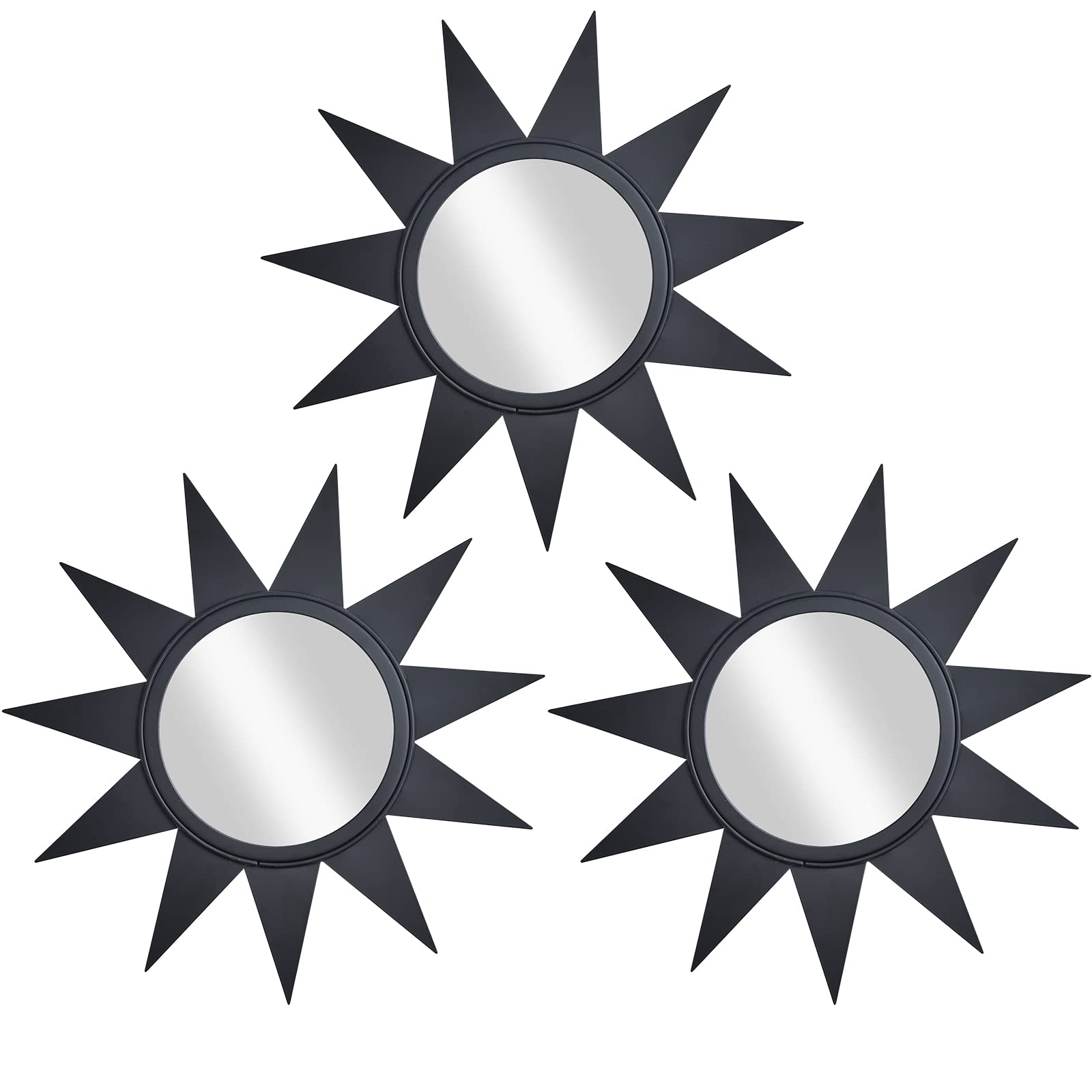 Cityelf 3 Set Black Metal Sun Mirrors for Wall Small Decorative Mirrors Round Mirror Sets Wall Decor Home Decor Hanging Mirrors for Living Room Bedroom Entryway