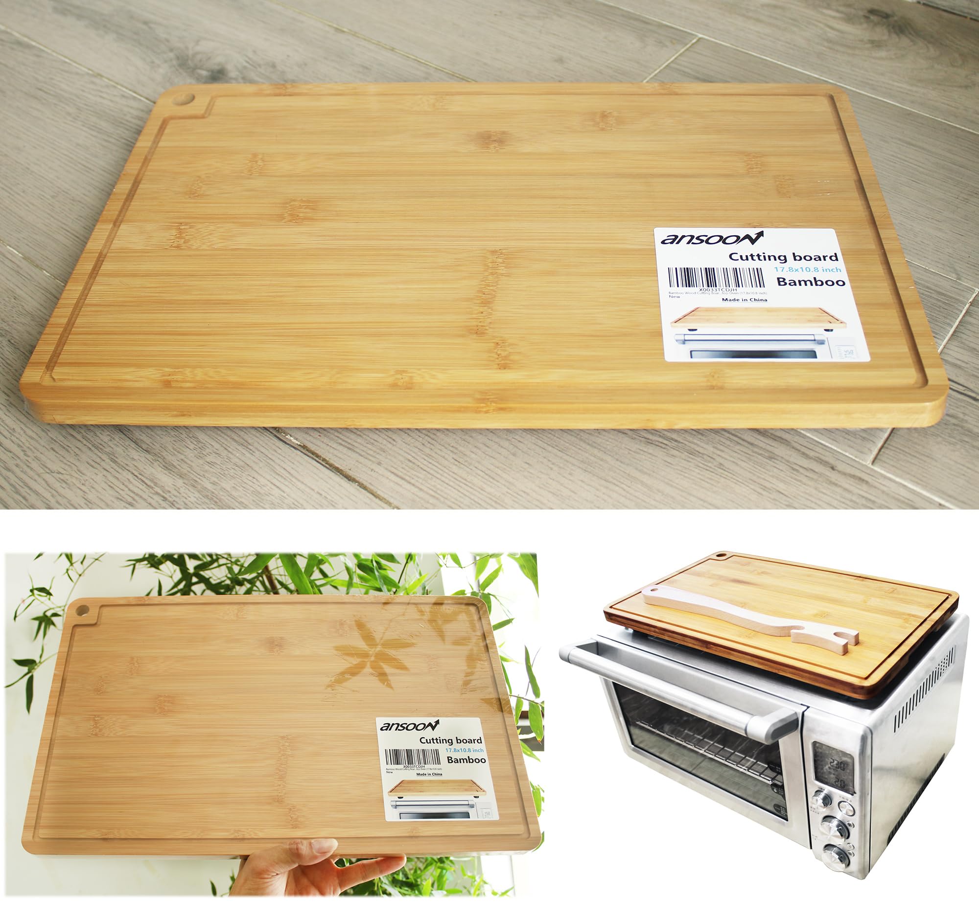 Ansoon Bamboo Wood Cutting Boards for Mini Smart Toaster Oven Air, Compatible with Breville 860 BSS/845BSS Countertop Oven, 1.2inch Heat Resistant Silicone Feet, Creates Storage Space