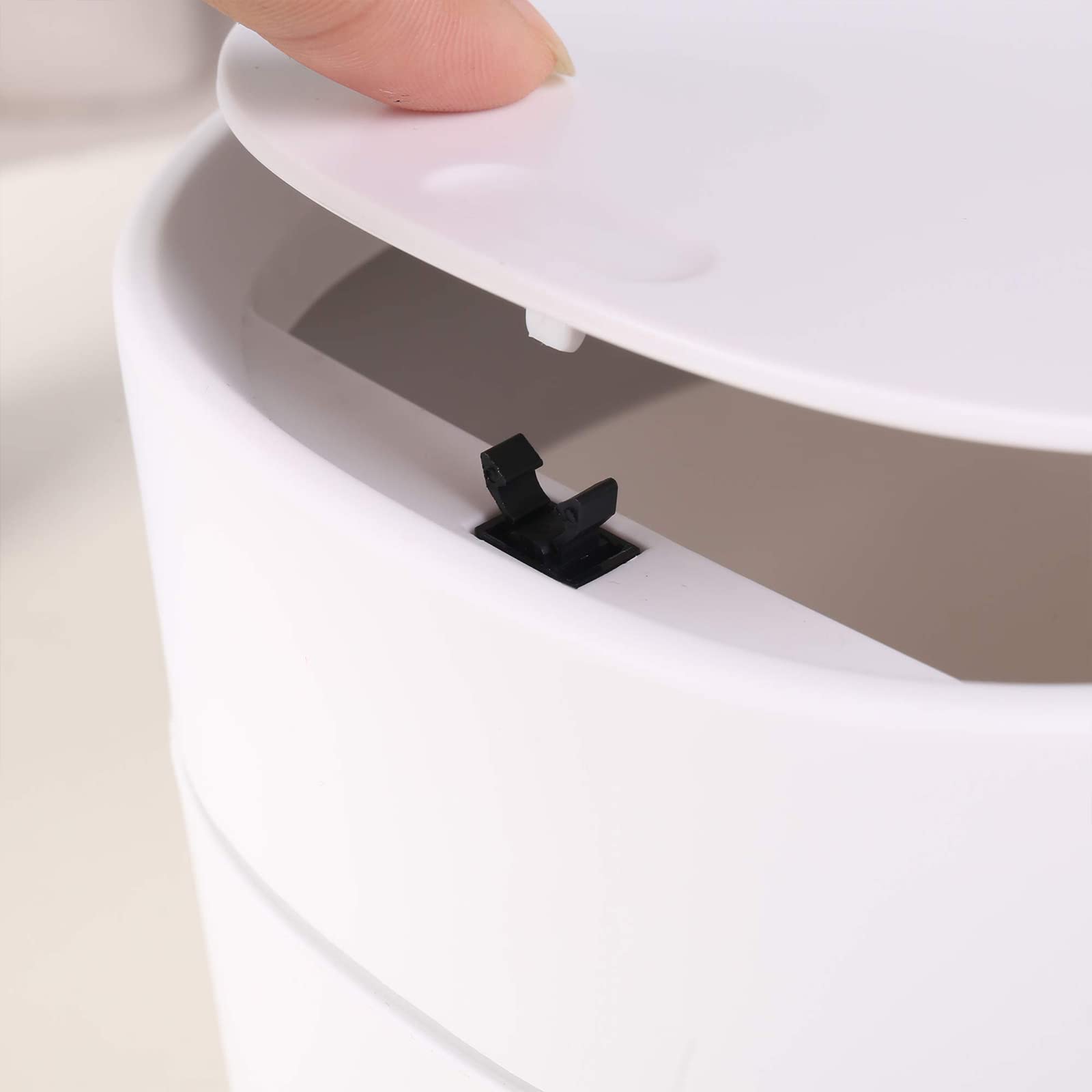 LtyTz Mini Trash Can with Lid Desk Small Trash Can for Bathroom Vanity, Desktop, Tabletop or Coffee Table - Dispose of Cotton Rounds, Makeup Sponges, Tissues; 2 Liter (Square Press - White)