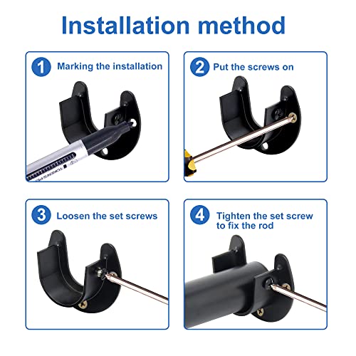 Closet Rod Bracket Stainless Steel Socket Flange Holder Heavy Duty Screw Pole Curtain Rod Shower Rod Support Black 2pcs