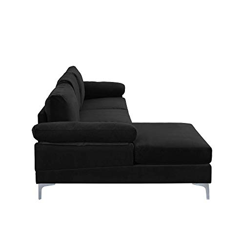 Casa Andrea Milano Modern Velvet Fabric Sectional Sofa, L-Shape Couch with Extra Wide Chaise Lounge